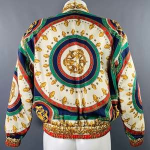 Gucci | Jackets & Coats | Gucci Beige Multi Color Graphic Silk Blouson ...